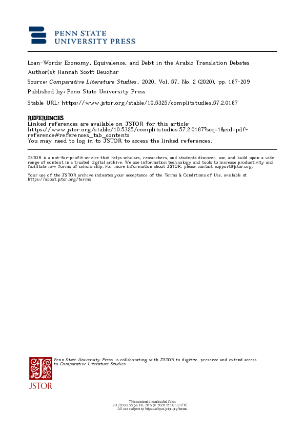 (PDF) Loan-Words: Economy, Equivalence, and Debt in the Arabic ...
