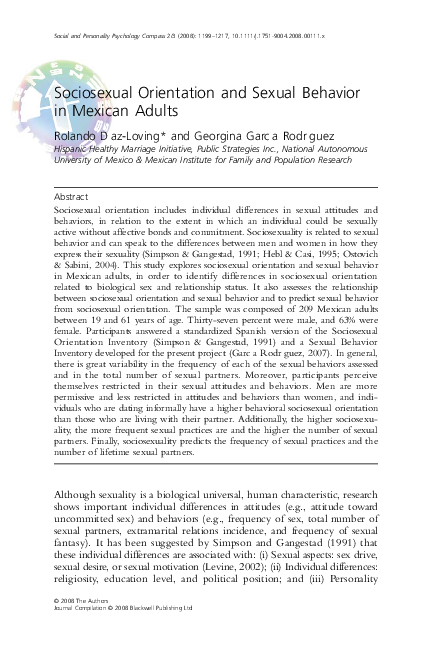 (PDF) Sociosexual Orientation and Sexual Behavior in Mexican Adults