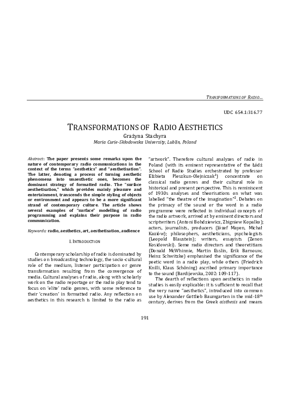 (PDF) TRANSFORMATIONS OF RADIO AESTHETICS