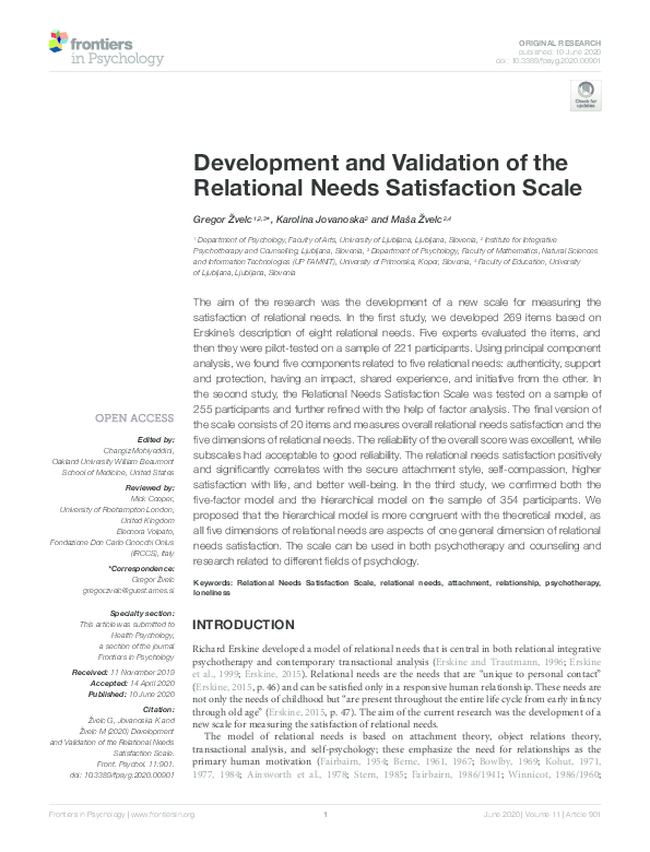 Pdf Development And Validation Of The Relational Needs Satisfaction Scale