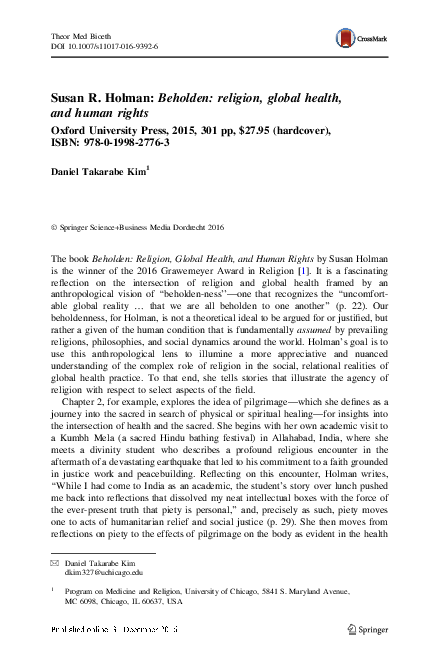 (PDF) Susan R. Holman: Beholden: religion, global health, and human rights