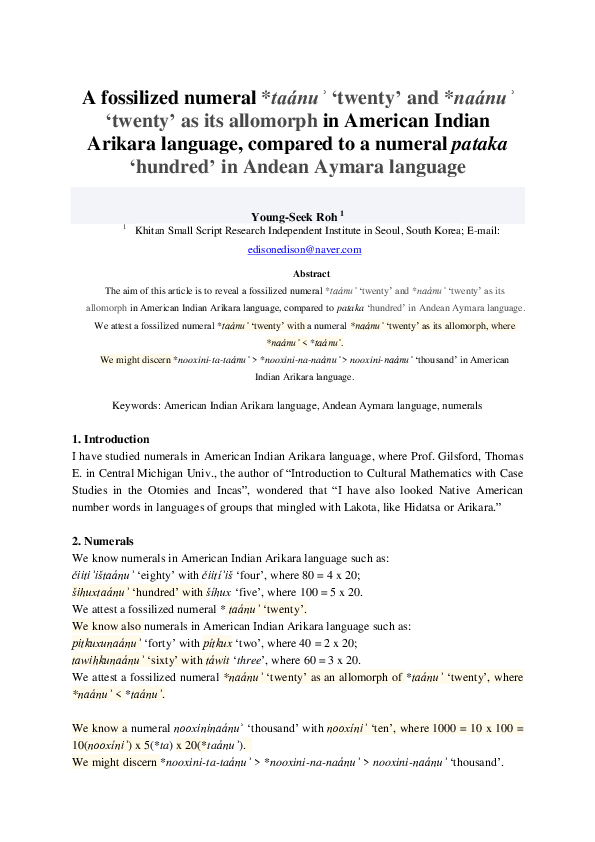 (PDF) A fossilized numeral *taánuʾ 'twenty' and *naánuʾ 'twenty' as its ...