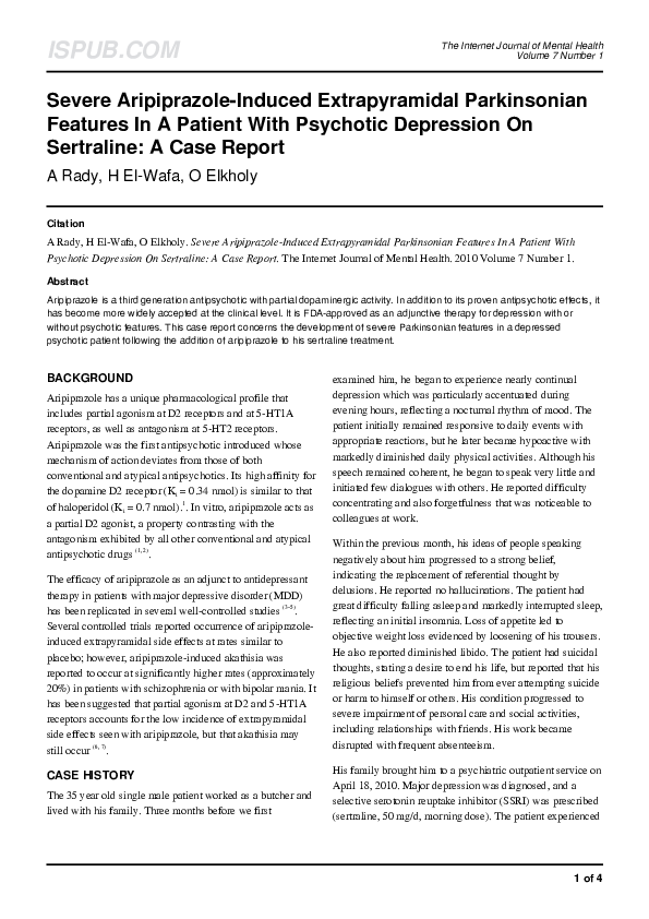 (PDF) Aripiprazole-Associated Bruxism, Akathisia, and Parkinsonism in a ...