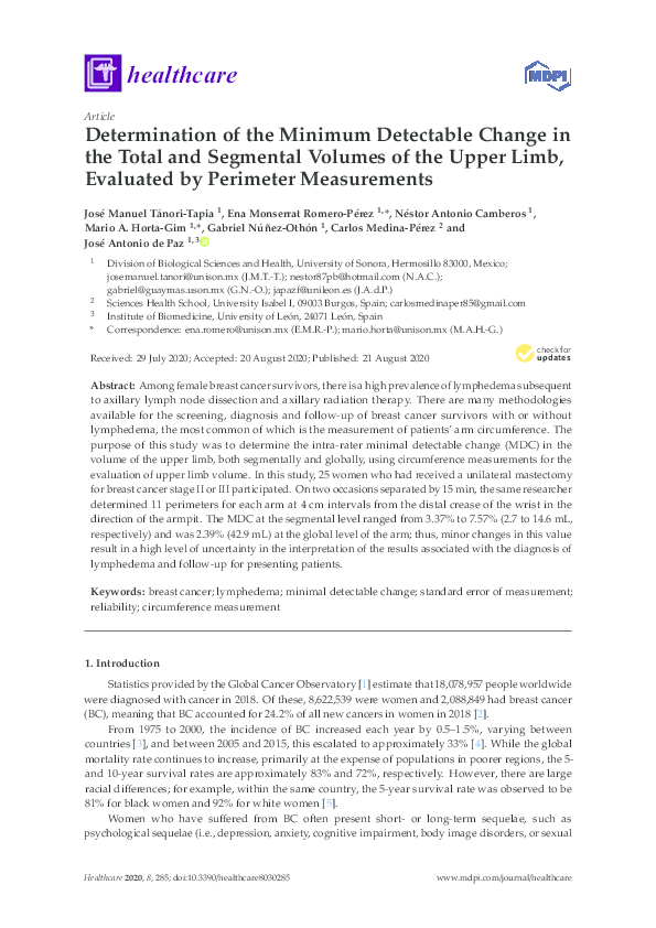 (PDF) Determination of the Minimum Detectable Change in the Total and Segmental Volumes of the ...