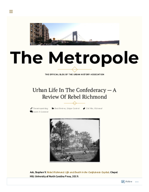 (PDF) Urban Life in the Confederacy: A Review of Stephen V. Ash's ...