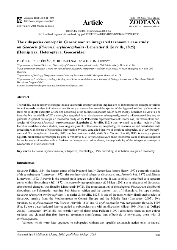 (PDF) The subspecies concept in Geocorinae: an integrated taxonomic ...