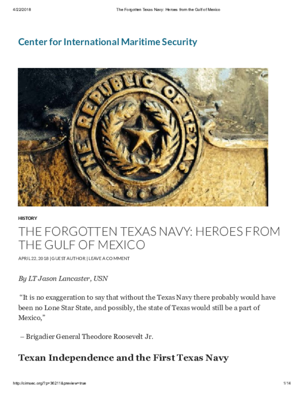 (PDF) Texan Independence and the First Texas Navy HISTORY THE FORGOTTEN ...
