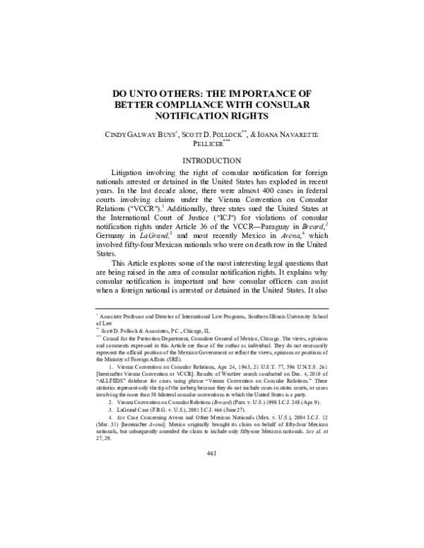 (PDF) DO UNTO OTHERS: THE IMPORTANCE OF BETTER COMPLIANCE WITH CONSULAR ...