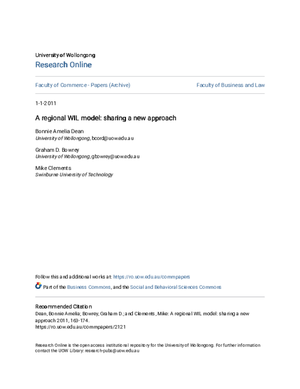 (PDF) A regional WIL model: sharing a new approach