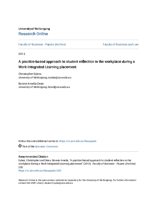(PDF) A practice-based approach to student reflection in the workplace ...
