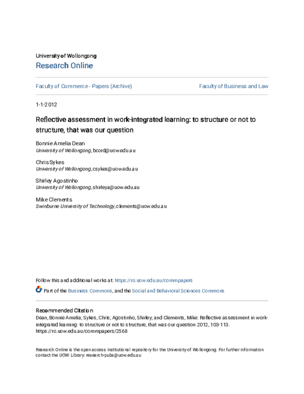 (PDF) Reflective assessment in work-integrated learning: to structure ...