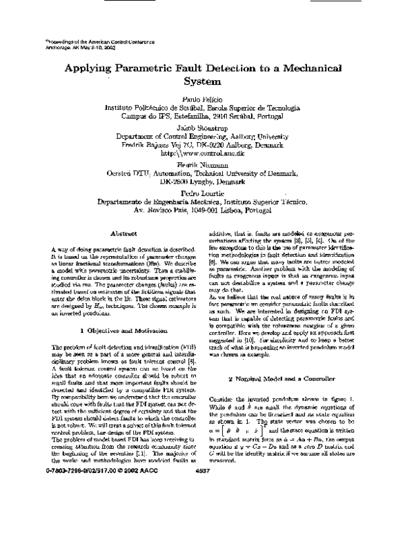 (PDF) Applying parametric fault detection to a mechanical system