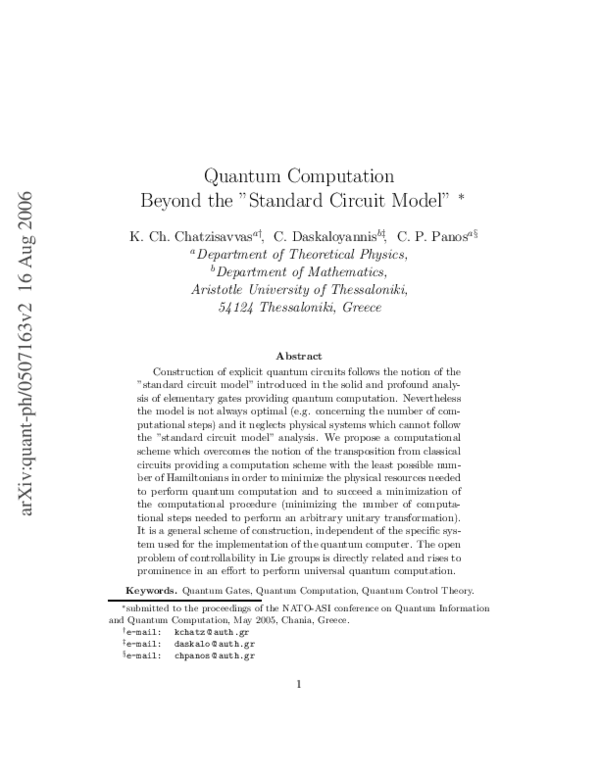 (PDF) Quantum Computation Beyond the "Standard Circuit Model