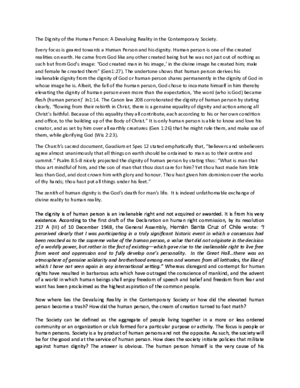 (DOC) The Dignity of the Human Person