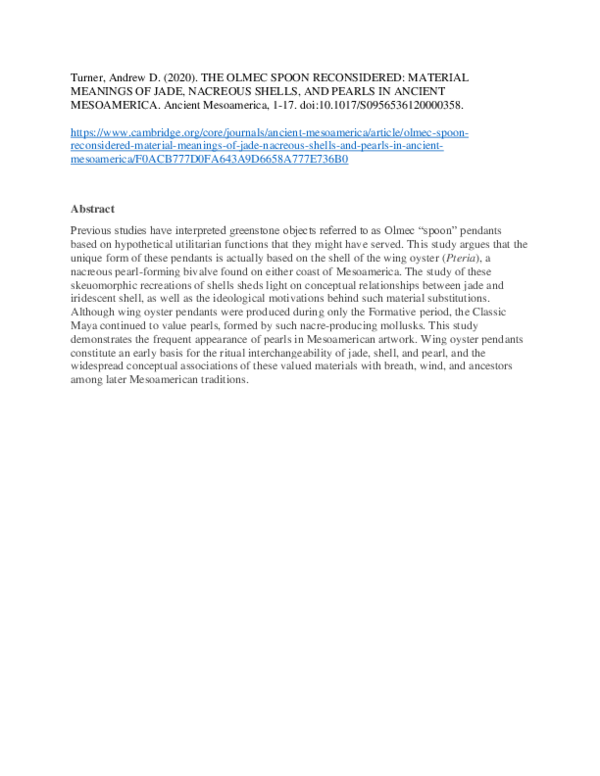 (PDF) The Olmec Spoon Reconsidered: Material Meanings of Jade, Nacreous ...