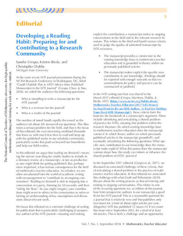 (PDF) Editorial _ Developing a Reading Habit: Preparing for and ...