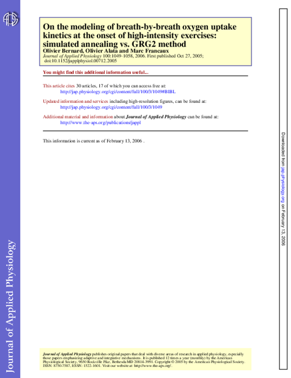 (PDF) On the modeling of breath-by-breath oxygen uptake kinetics at the ...