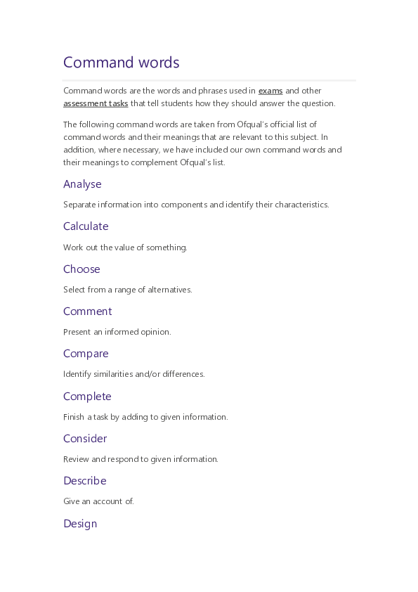 (PDF) Command words for exams and assignments