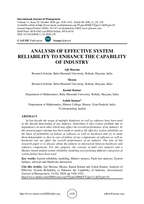 (PDF) ANALYSIS OF EFFECTIVE SYSTEM RELIABILITY TO ENHANCE THE ...