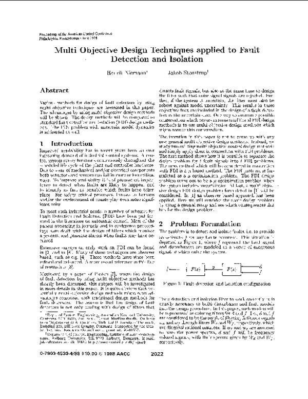 (PDF) Multi objective design techniques applied to fault detection and isolation