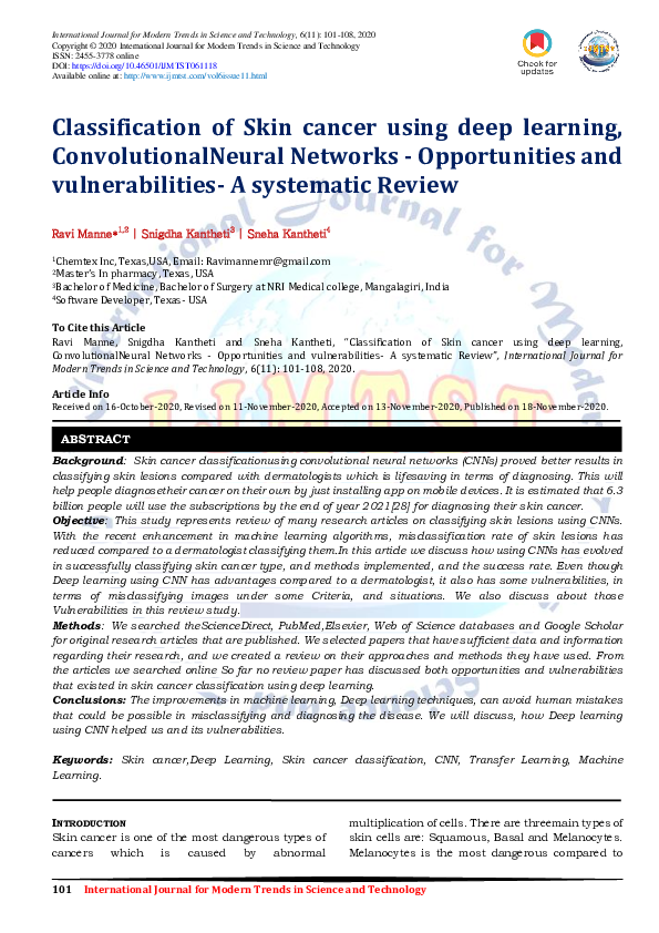 (PDF) Classification of Skin cancer using deep learning, Convolutional ...