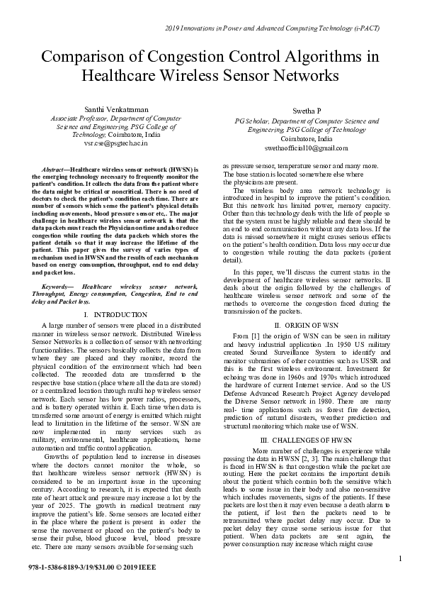 (PDF) Comparison of Congestion Control Algorithms in Healthcare Wireless Sensor Networks