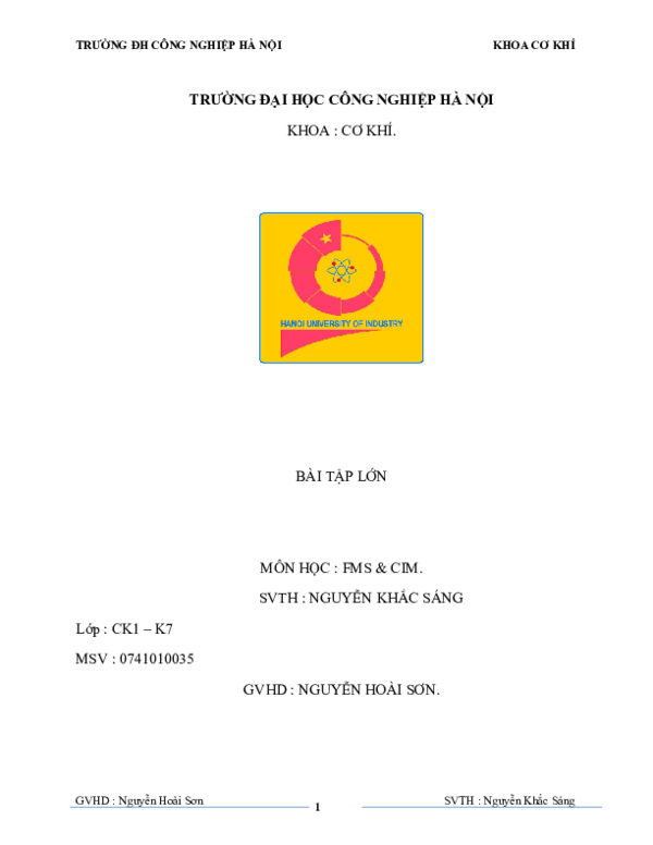 (DOC) TR NG Đ I H C CÔNG NGHI P HÀ N I 0 1 A 0 SVTH : NGUY N KH C SÁNG GVHD : NGUY N HOÀI S N ...