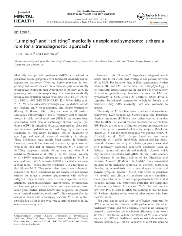 (PDF) ''Lumping'' and ''splitting'' medically unexplained symptoms: is ...