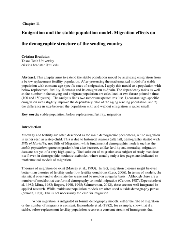 (PDF) Emigration and the stable population model. Migration effects on ...