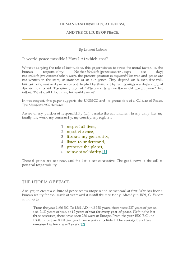 (DOC) HUMAN RESPONSBILITY, ALTRUISM, AND THE CULTURE OF PEACE