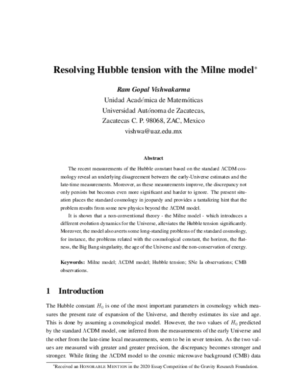 (PDF) Resolving Hubble tension with the Milne model
