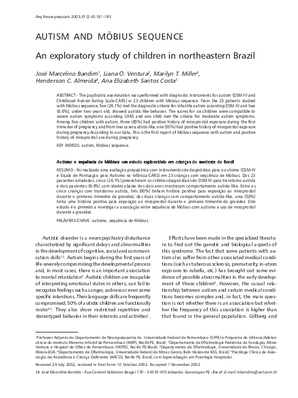 (PDF) Autism and Möbius sequence: an exploratory study of children in ...