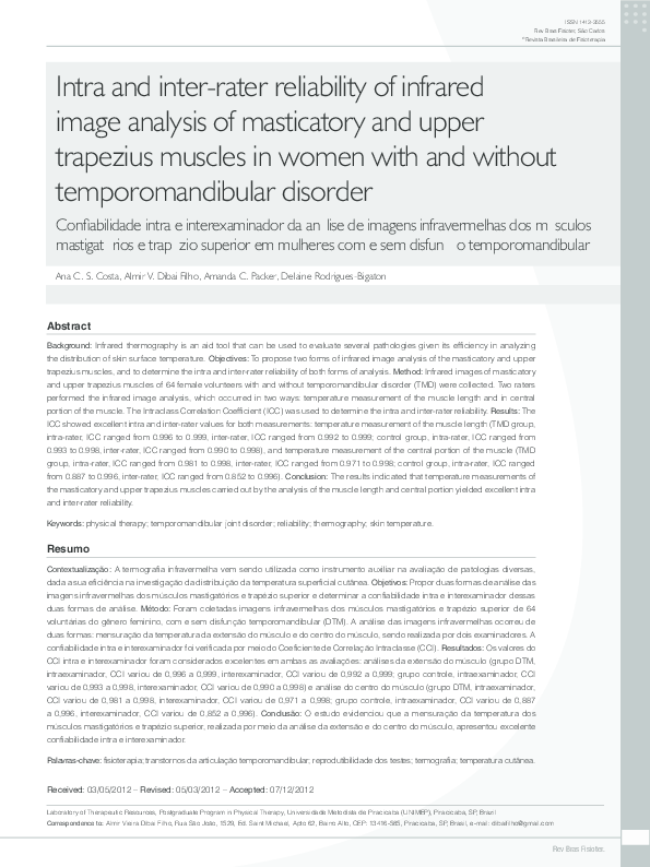 (PDF) Intra and inter-rater reliability of infrared image analysis of ...