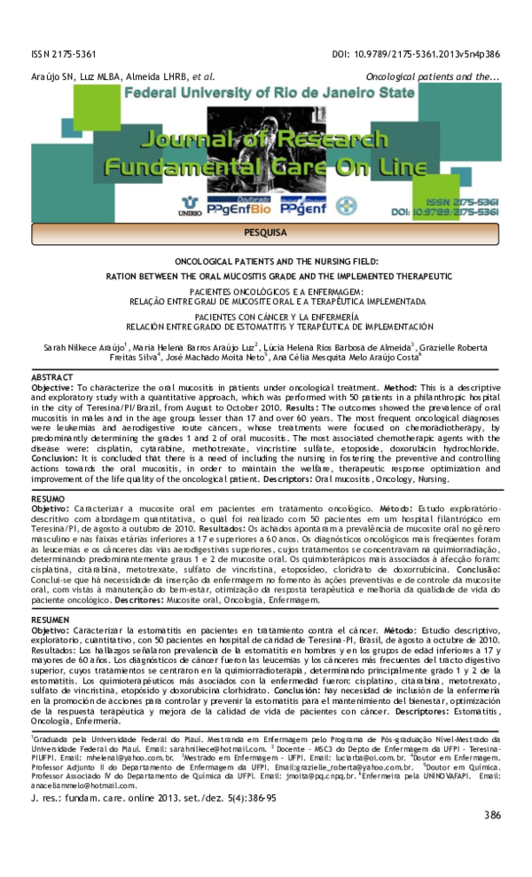 (PDF) Pacientes Oncológicos e a Enfermagem: Relação Entre Grau De ...