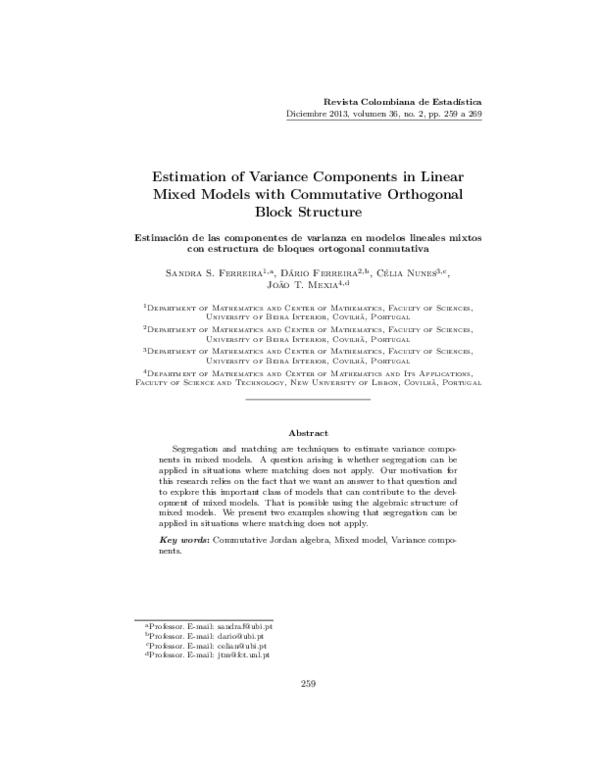 Pdf Estimation Of Variance Components In Linear Mixed Models With