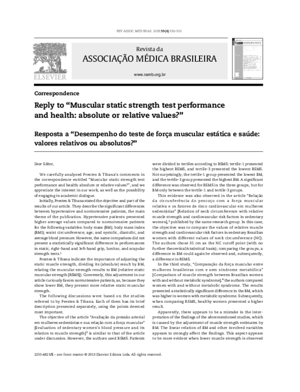 (PDF) Resposta a “Desempenho do teste de força muscular estática e ...