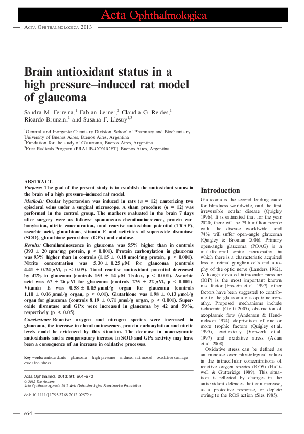 (PDF) Brain antioxidant status in a high pressure-induced rat model of ...
