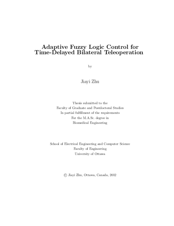 (PDF) Adaptive Fuzzy Logic Control for Time-Delayed Bilateral Teleoperation