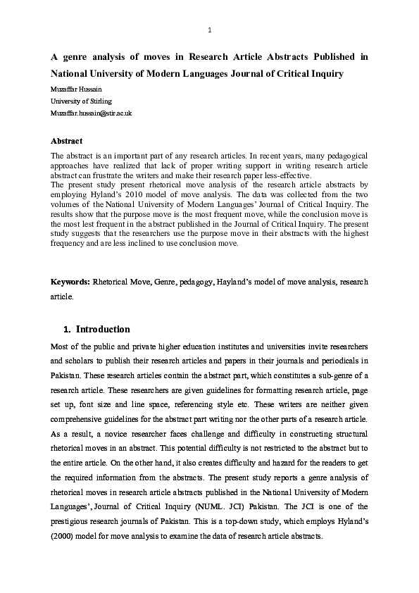 (DOC) A genre analysis of moves in Research Article Abstracts Published ...