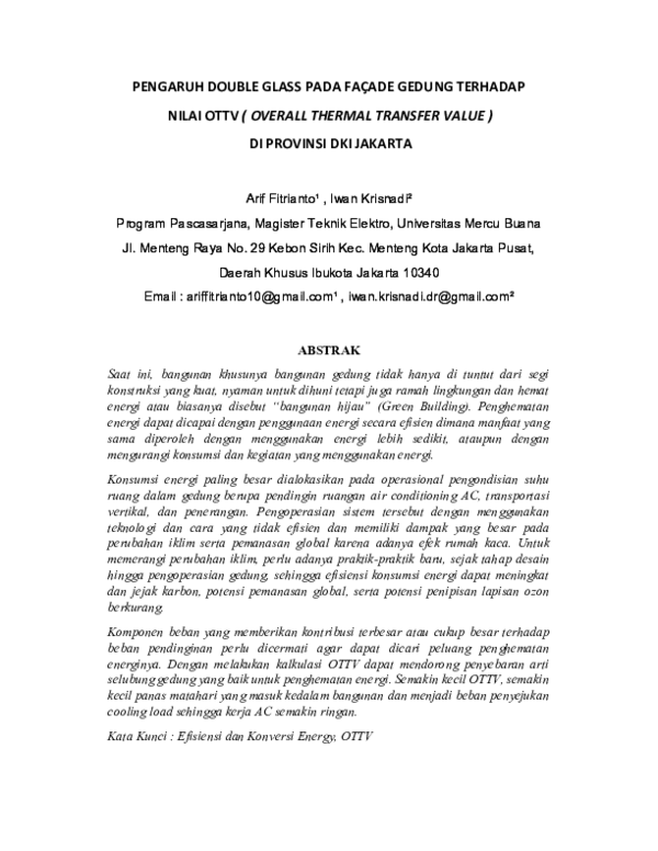 (PDF) Pengaruh double glass pada FAÇADE Gedung terhadap nilai Overall ...