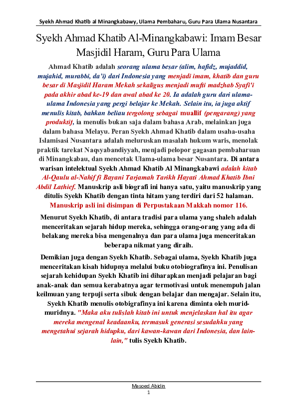(DOC) Syekh Ahmad Khatib Al Minangkabawy
