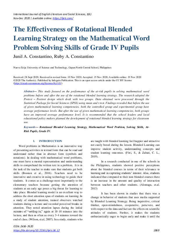 (PDF) The Effectiveness of Rotational Blended Learning Strategy on the Mathematical Word Problem ...