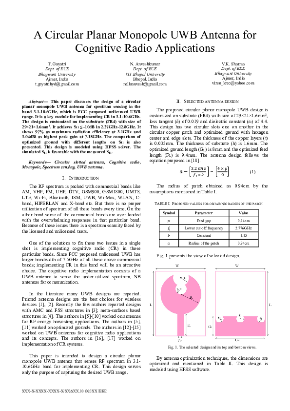 (PDF) A Circular Planar Monopole UWB Antenna for Cognitive Radio Applications