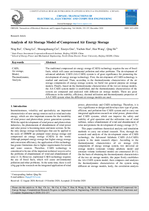 (PDF) Analysis of Air Storage Model of Compressed Air Energy Storage
