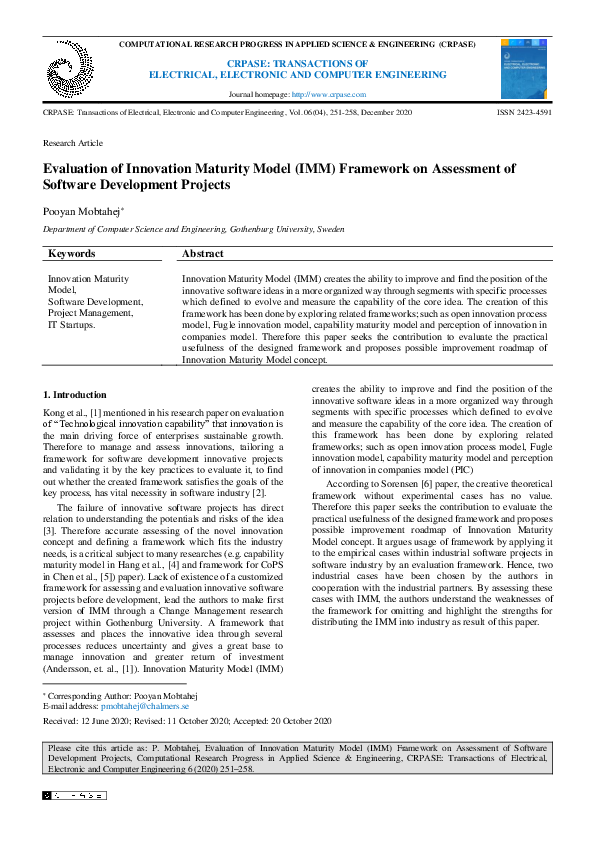 (PDF) Evaluation of Innovation Maturity Model (IMM) Framework on ...
