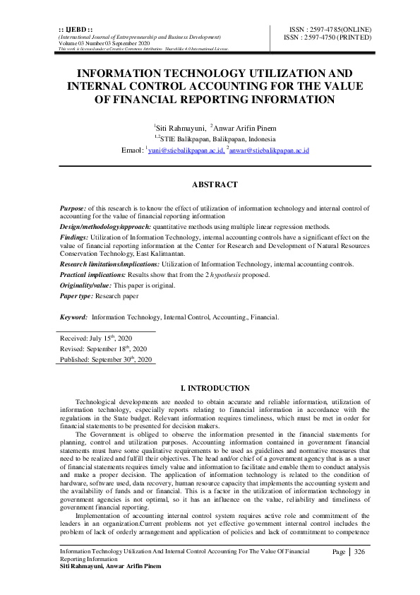 (PDF) INFORMATION TECHNOLOGY UTILIZATION AND INTERNAL CONTROL ACCOUNTING FOR THE VALUE OF ...
