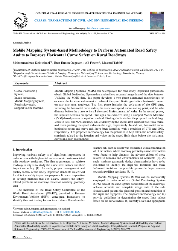 (PDF) Mobile Mapping System-based Methodology to Perform Automated Road Safety Audits to Improve ...