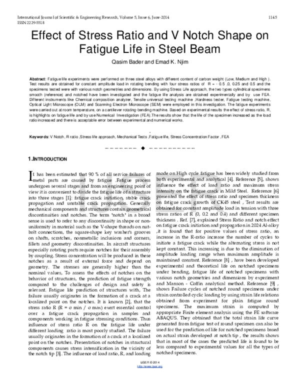 (PDF) Effect of Stress Ratio and V Notch Shape on Fatigue Life in Steel ...