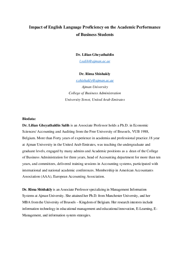 (PDF) Impact of English Language Proficiency on the Academic ...