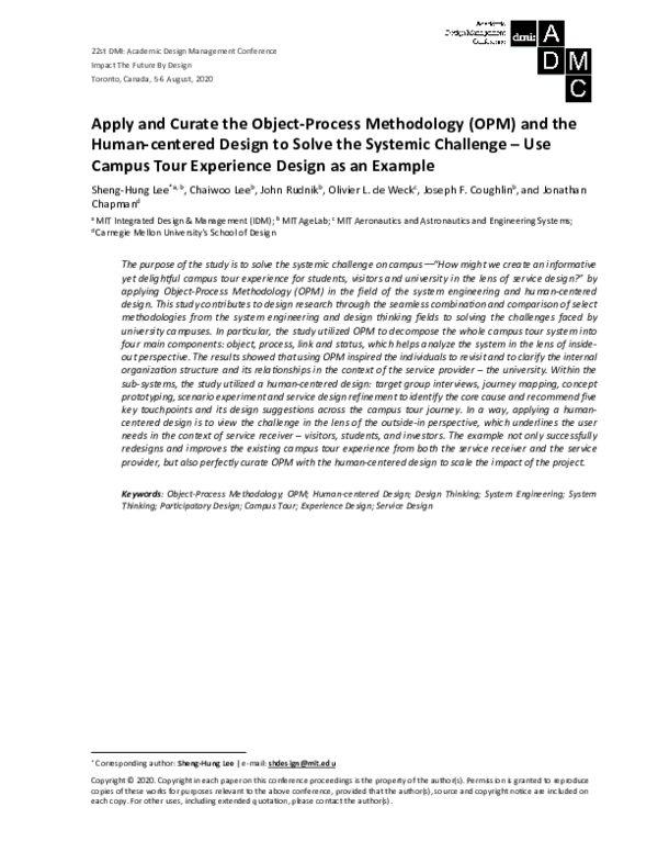 (PDF) Apply and Curate the Object-Process Methodology (OPM) and the Human-centered Design to ...